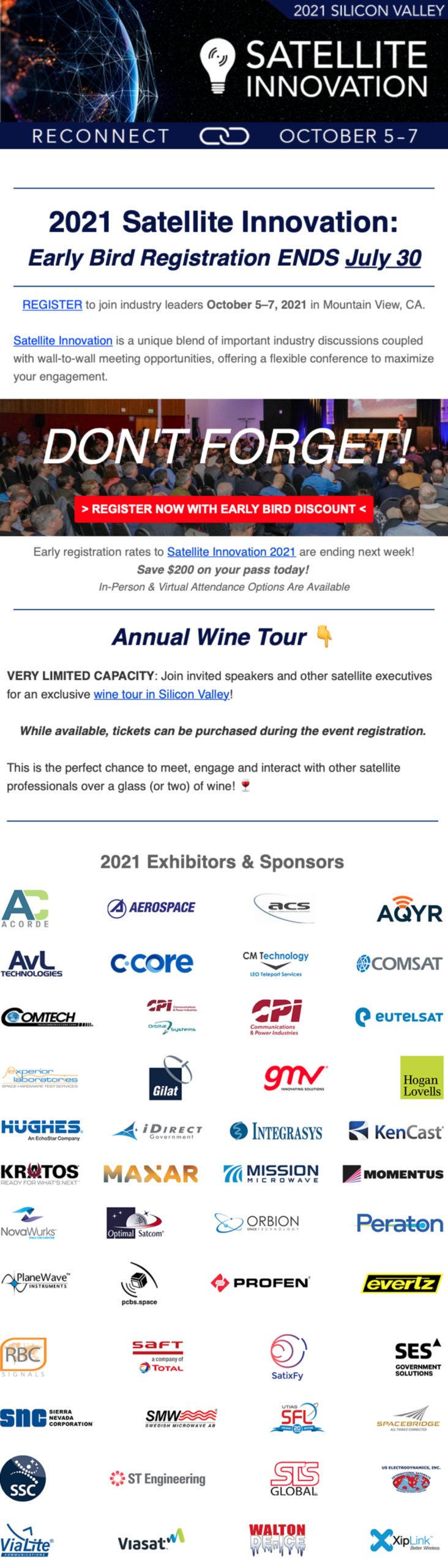 The 2021 Satellite Innovation Event Now Open For Early Bird Registration… Save + Reconnect With ...