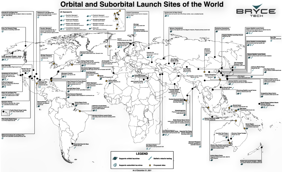BryceTech Publishes Their Global Launch Sites Map – SatNews